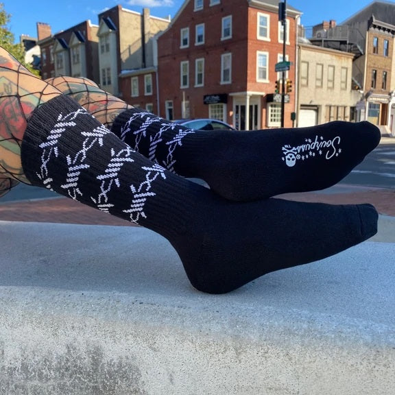 Sourpuss | Barbed Wire Crew Socks - Scarlett Dawn